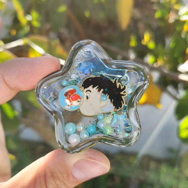 Kawaii Ponyo Inspired Resin Shaker Charm Phone Grip Keychain Badge Reel ...