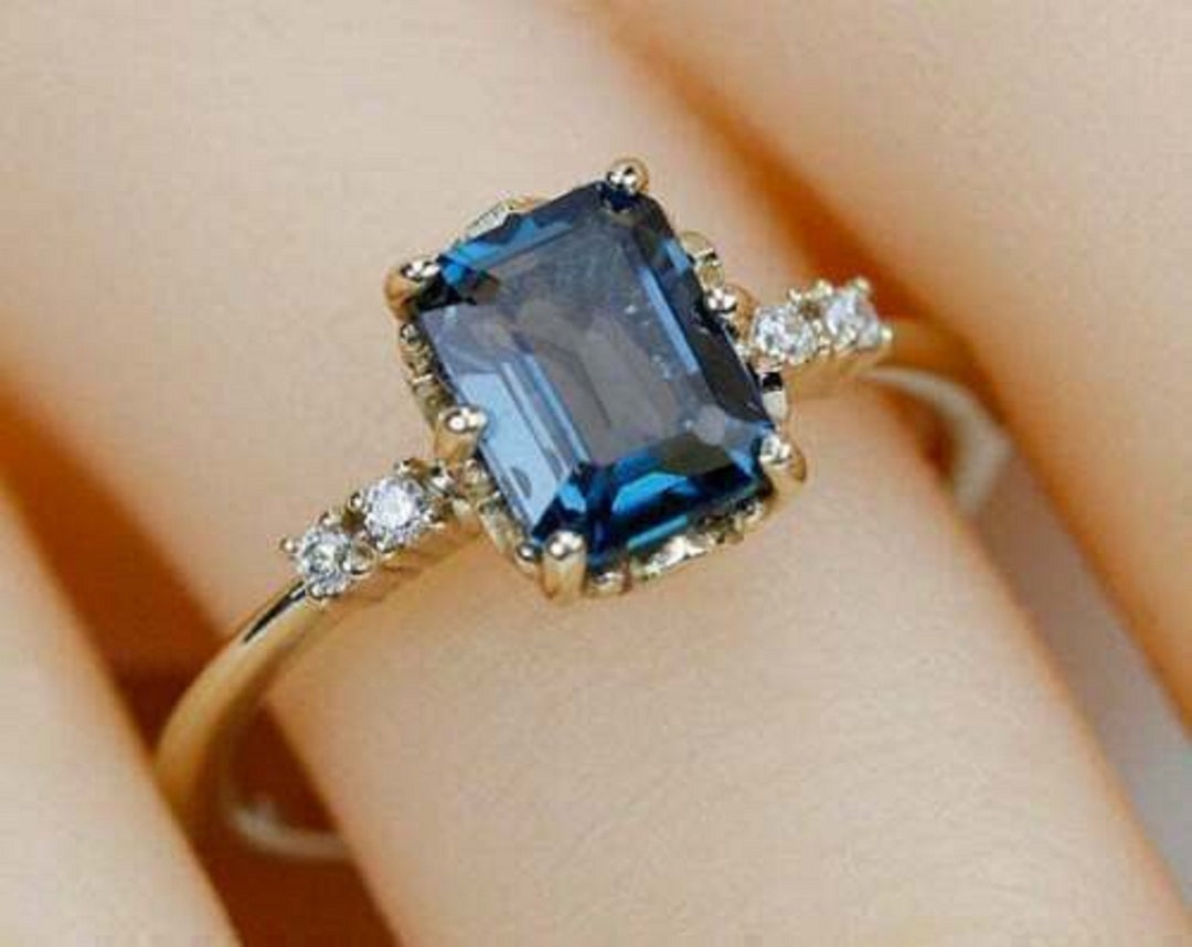 2 CT Emerald Cut Sapphire & Diamond Ring, Engagement Ring, Wedding Ring ...
