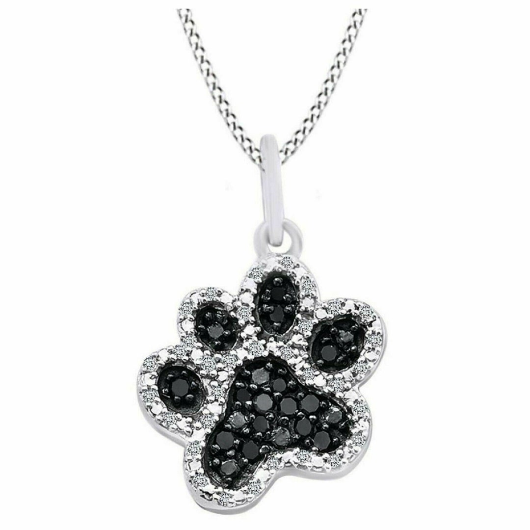 0.20 CT Black & White Diamond Dog Paw Print Women's Pendant Necklace in ...