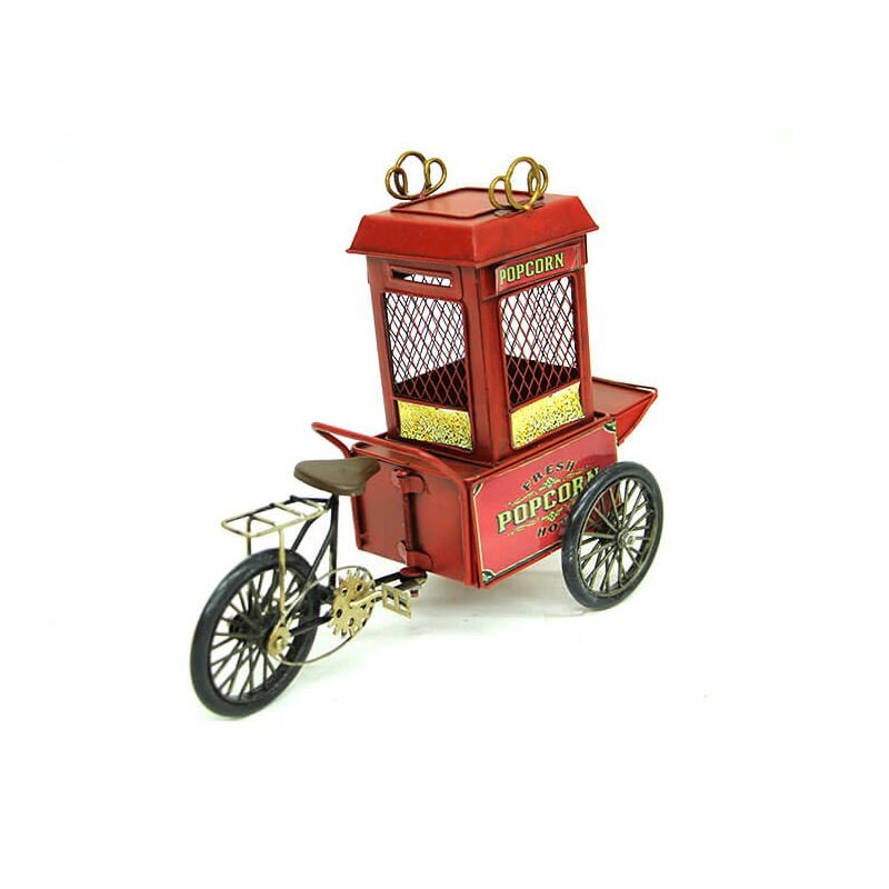 Popcorn Cart Bike Trolley Metal Decorative Sculpture, Nostalgic Vintage ...