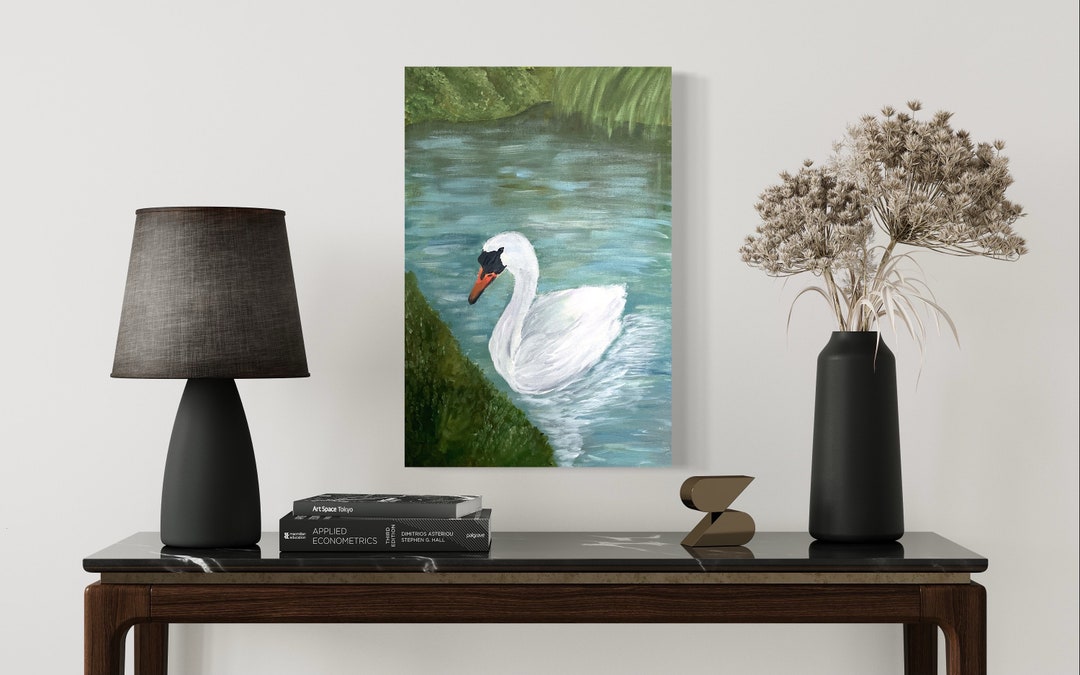 Original Swan Art Acrylic Painting on Canvas 16x24 - Etsy
