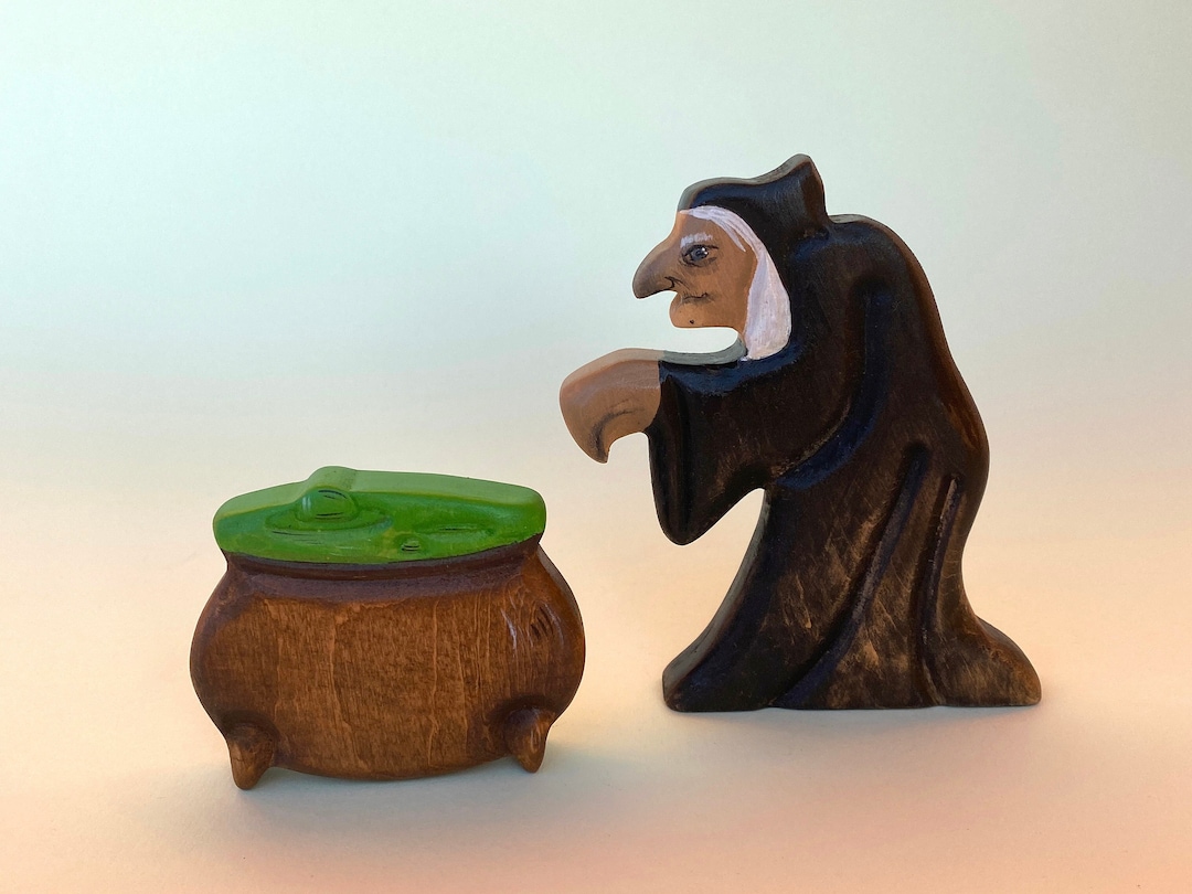 Wooden Toys Witch With Cauldron, Waldorf Toy, Handmade Wooden Witch ...