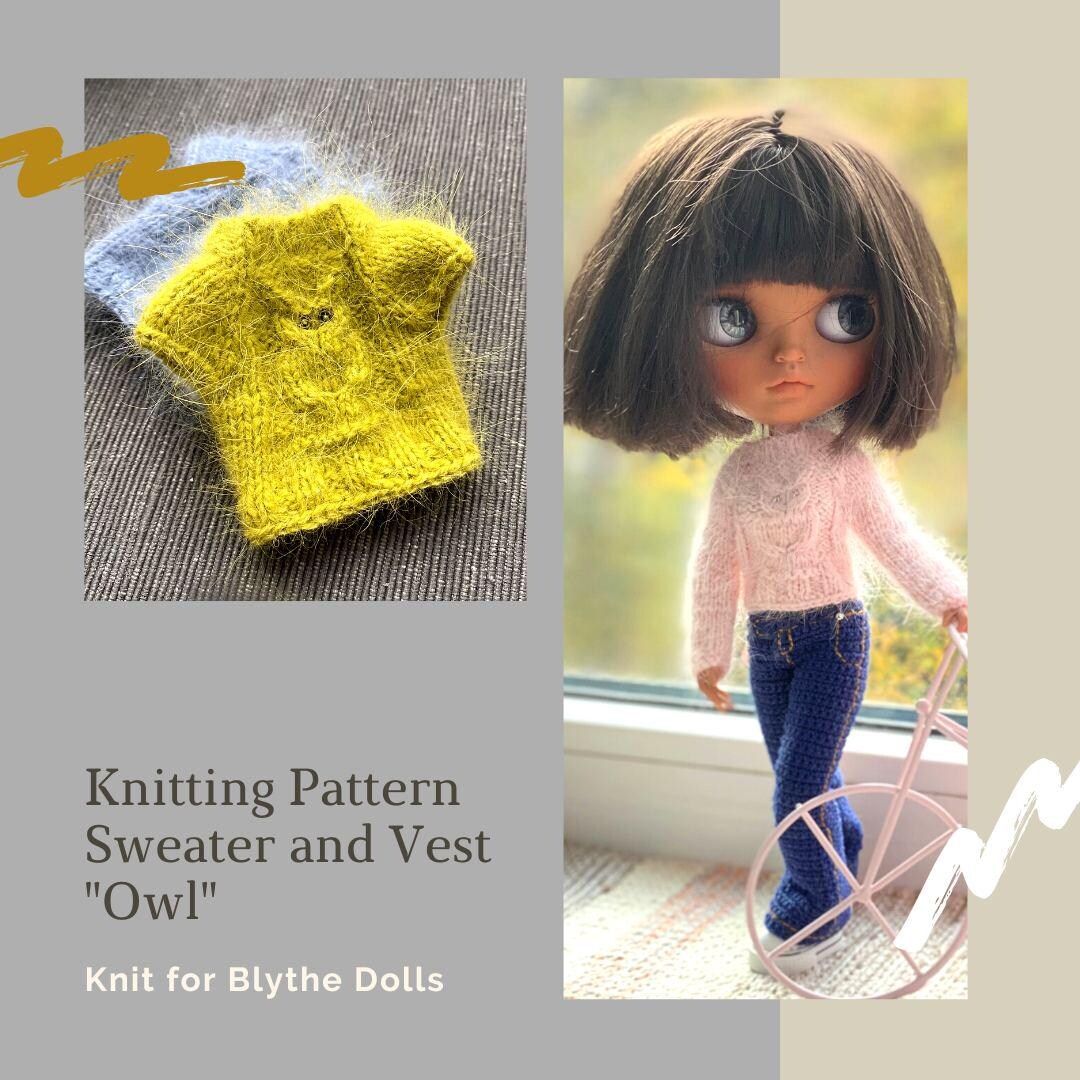 Owl Sweater and Vest Set for Blythe Doll 2 in 1 Knit Pattern for Takara ...