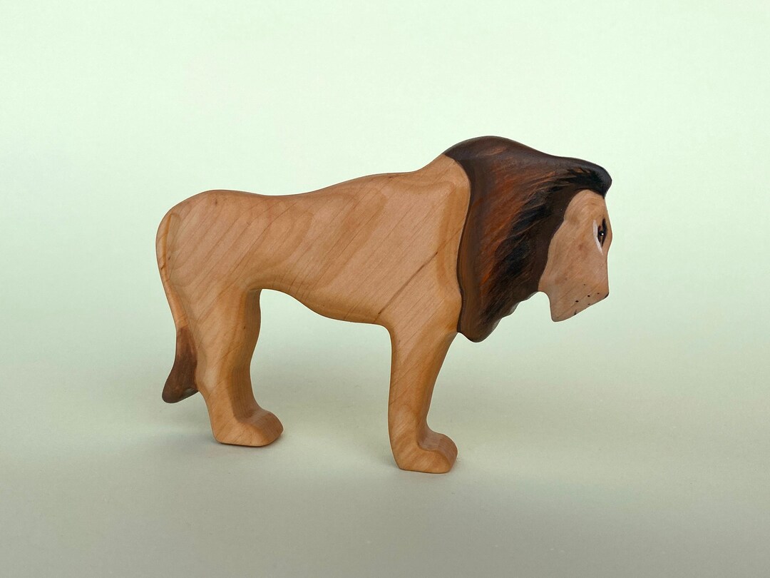 Lion Wooden Toy, African Animals Toys, Lion Figurine, Waldorf Wooden ...