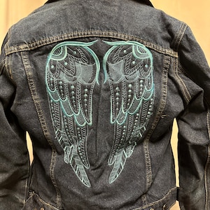Angel Wings Upcycled Denim Jacket - Etsy UK