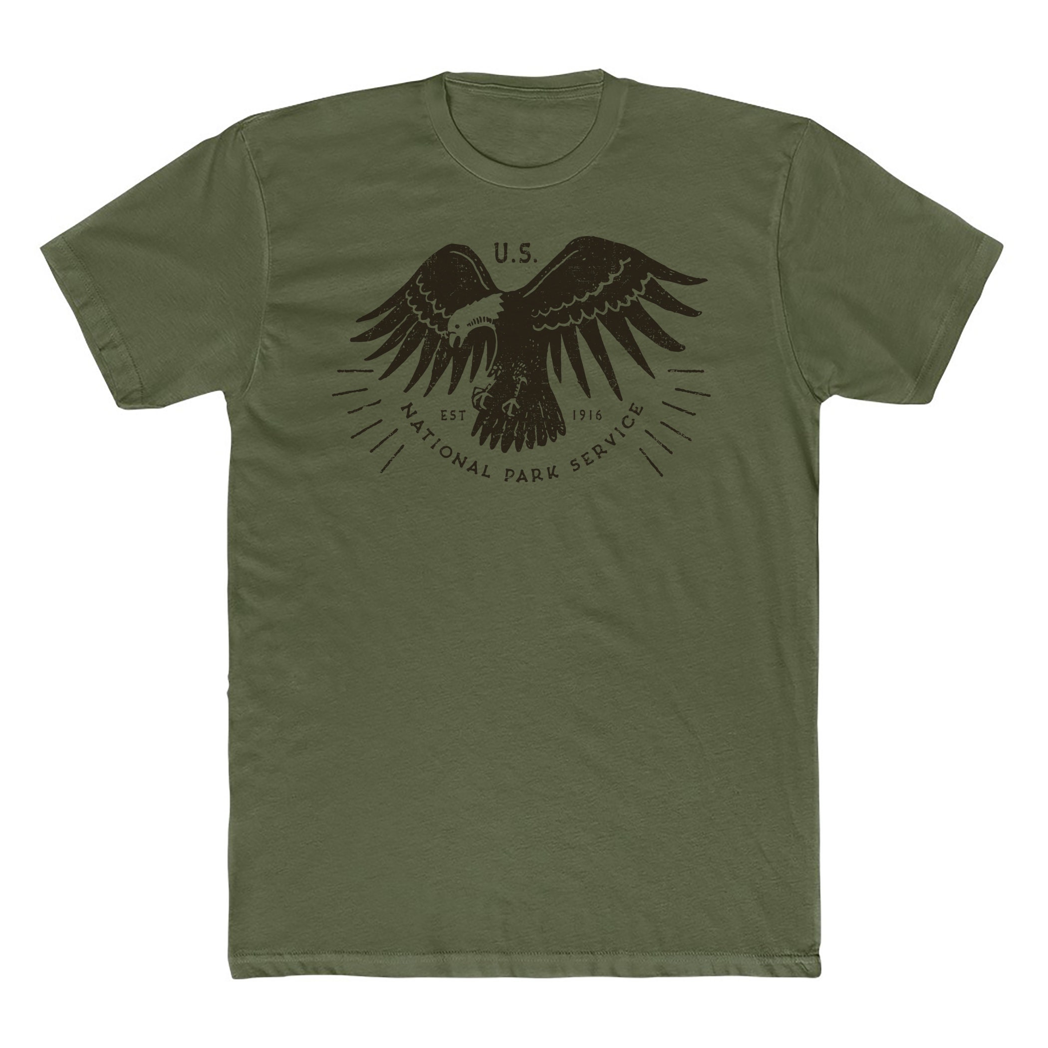 National Park Service T Shirt for Men • 100% Cotton Crew Tee • Army ...
