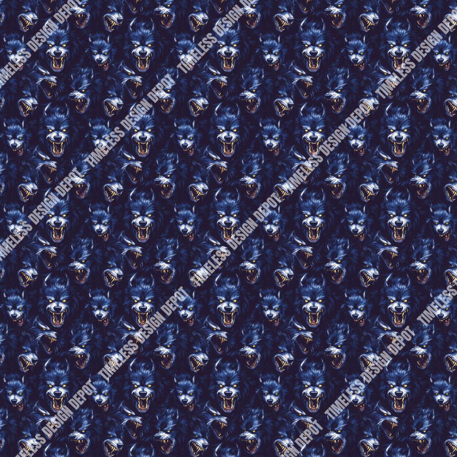 Blue Werewolf Seamless Pattern – Dark Horror Beast Digital Paper, Full ...