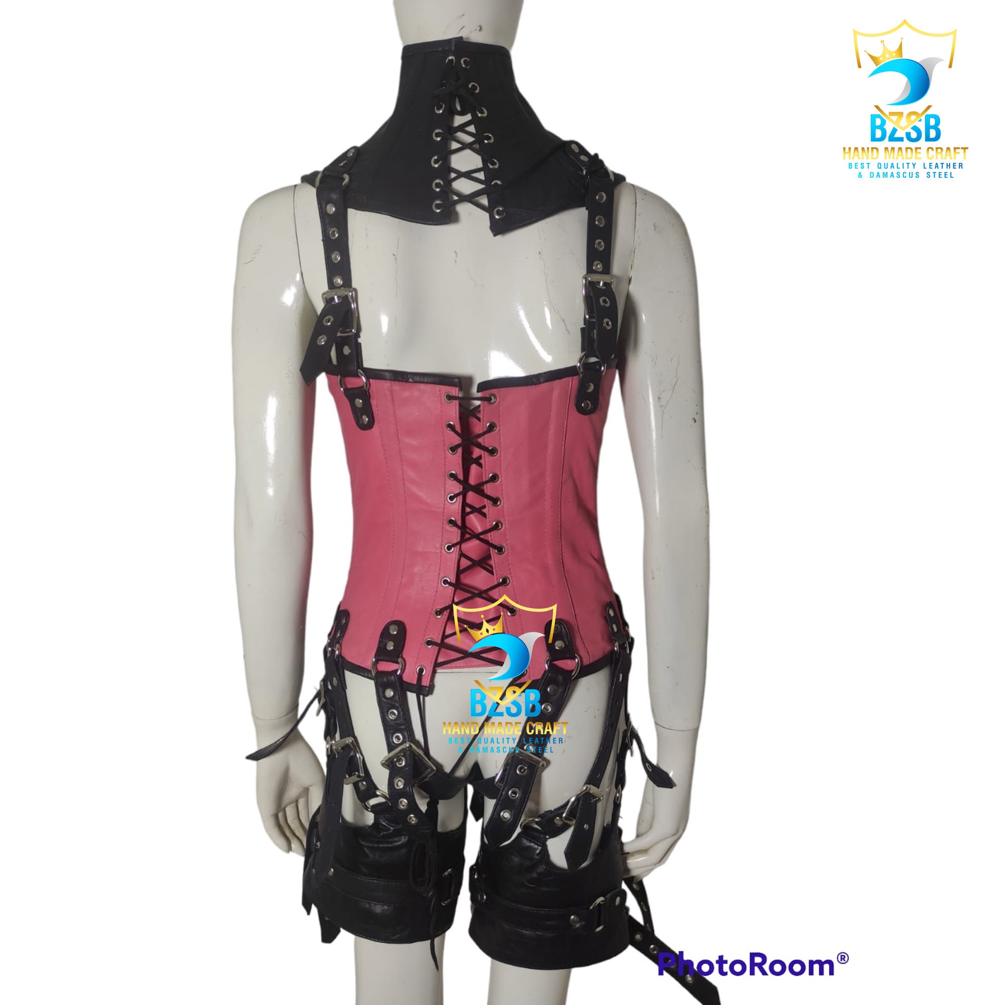 Handmade Real Leather Corset Overbust Lace Up Corset Steel Bones