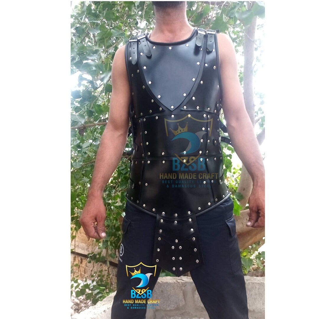 Genuine Leather Medieval Men Black Leather Warrior Armor Vest Leather ...
