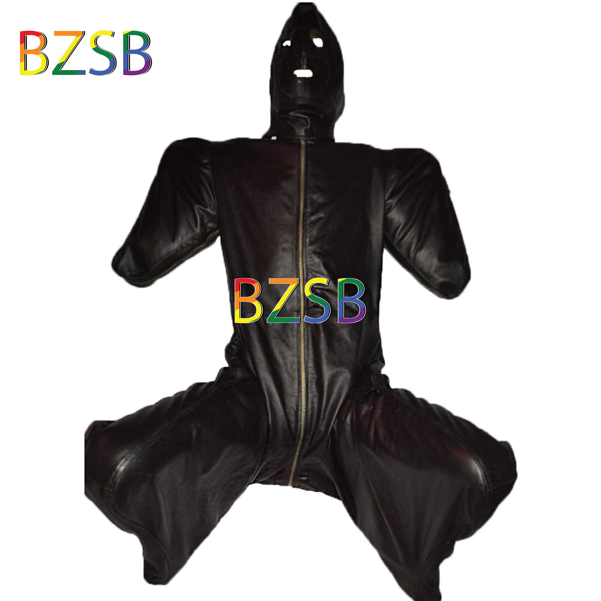 Leather Sleep Sack Bondage Body Suit Bag Arm Binder And Suffocating Mask