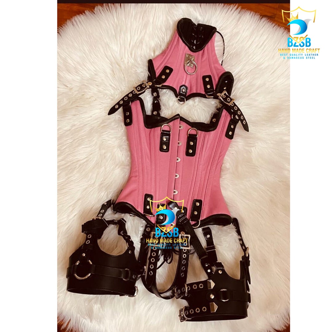 Handmade Real Leather Corset Overbust Lace Up Corset Steel Bones