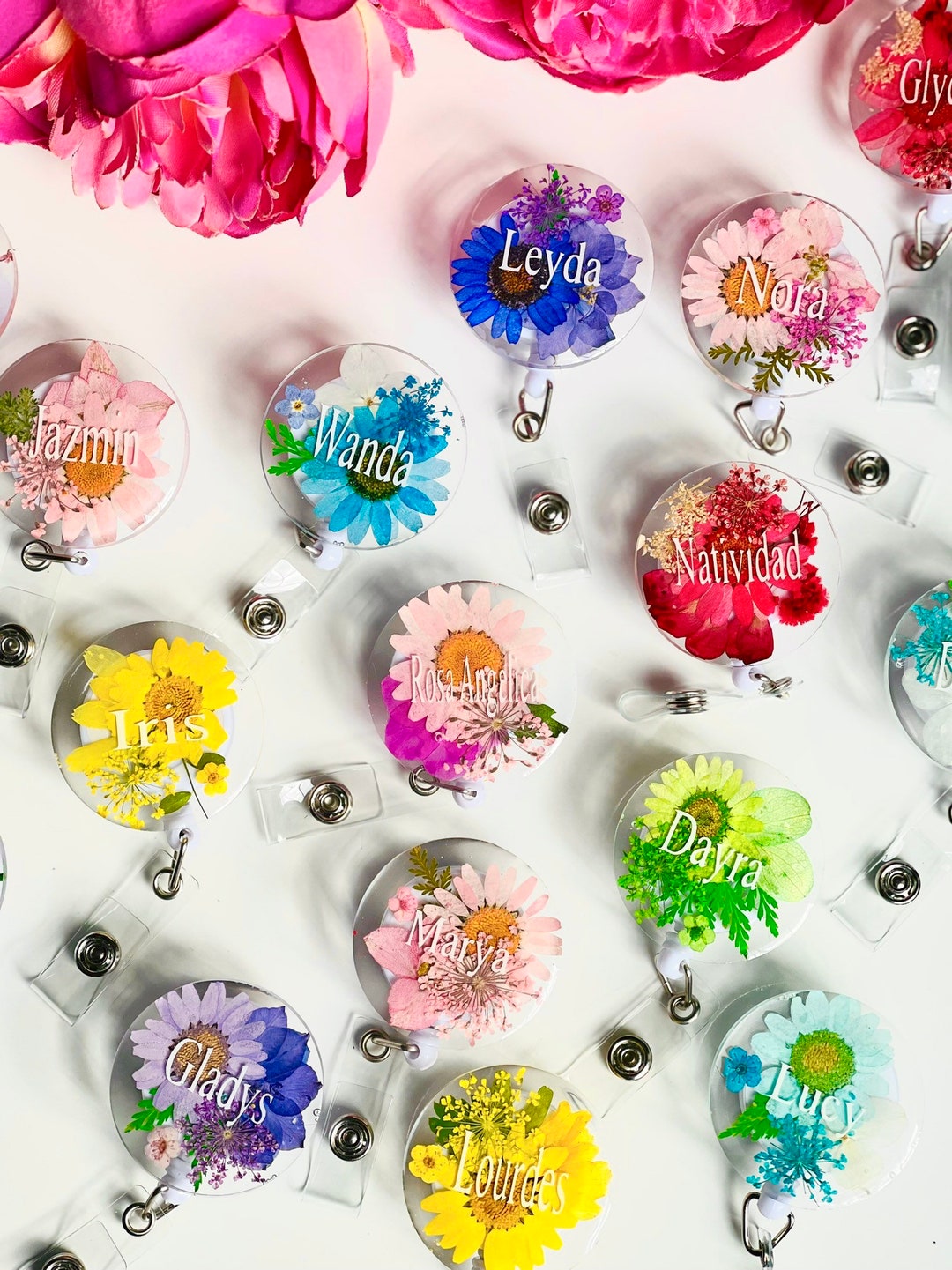 Real Flower Badge Reel, Card Holder,resin Reel,gift for Friend, Nurses ...