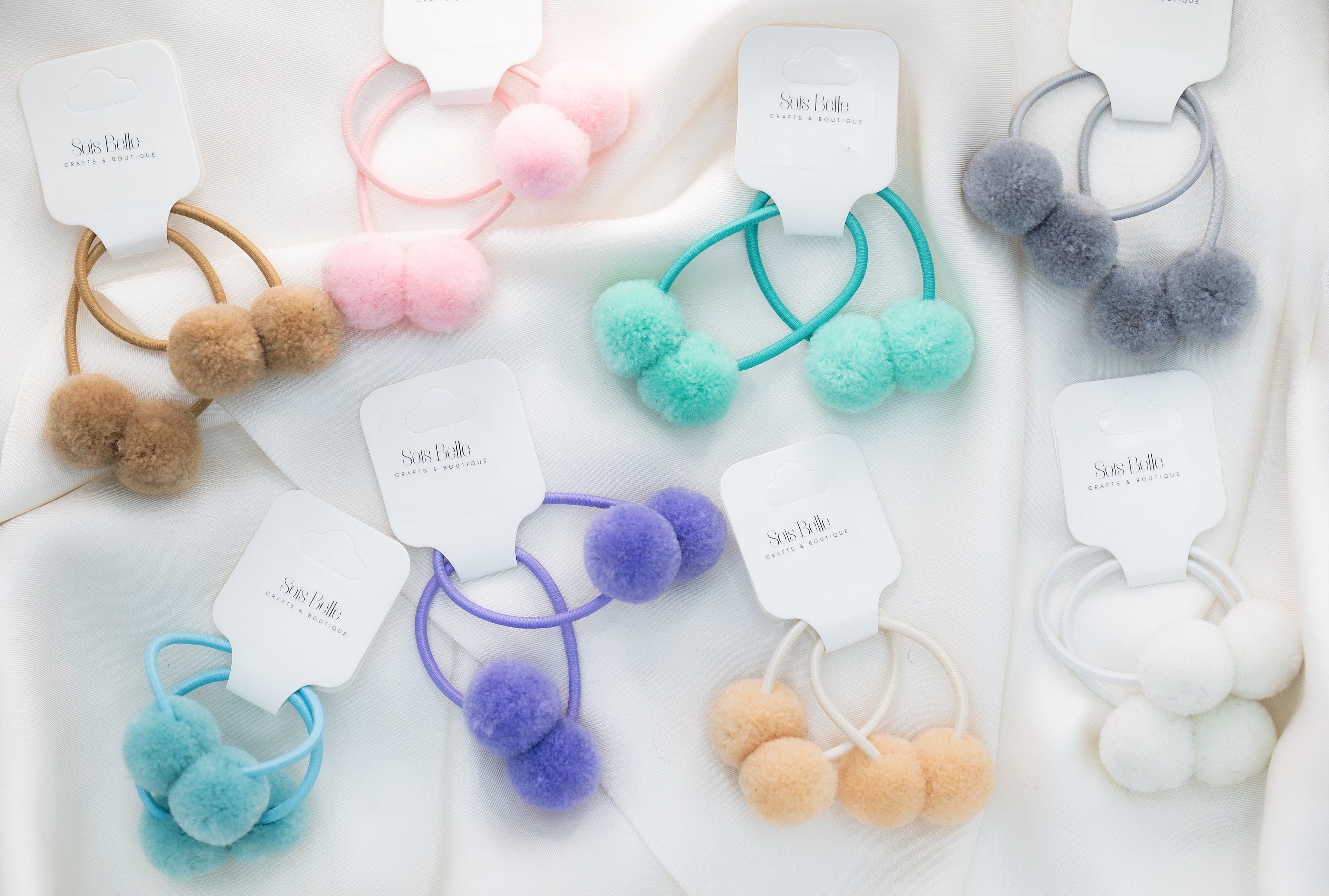 Mini Pom Pom Hair Bobbles (2 per Pack) - Etsy UK