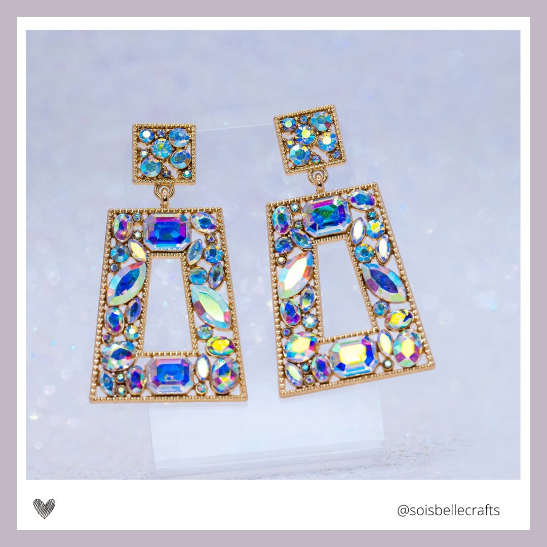 Crystal Holographic Door Knocker Earrings - Etsy