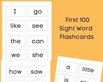 First 100 Sight Words, Sight Word Flash Cards, Preschool, Kindergarten ...
