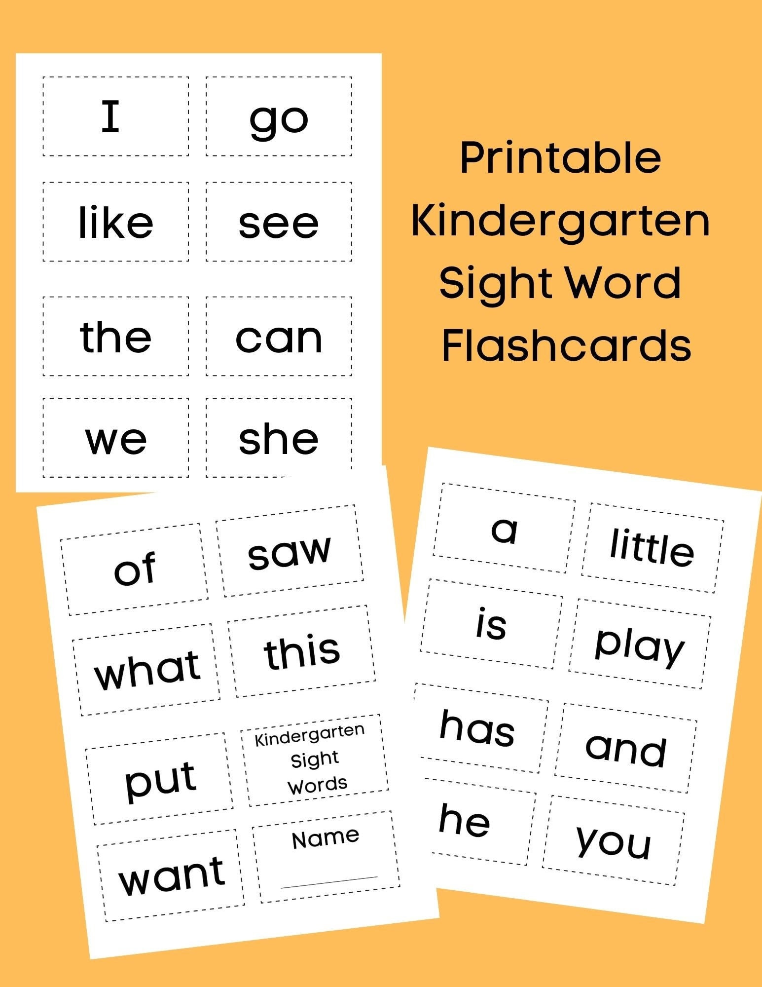 Kindergarten Sight Word Flashcards / High Frequency Words / Flashcards ...