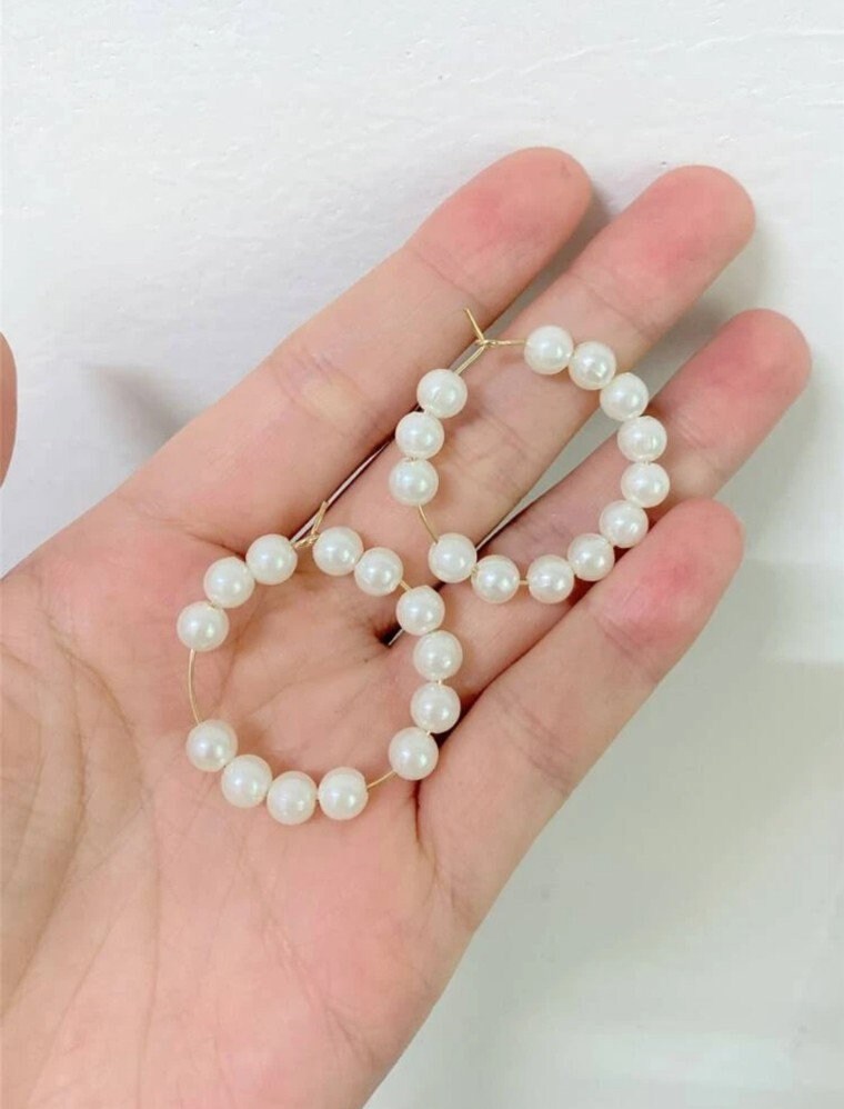 Pearl Beaded Hoop Earrings - Etsy