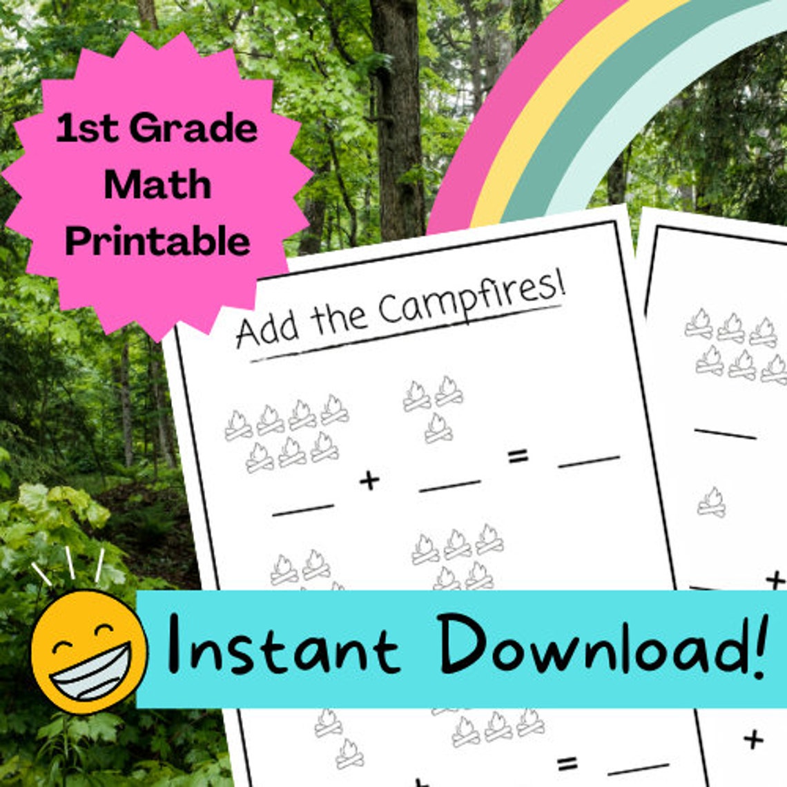 Campfire Addition Worksheet - 1st Grade, Homeschool, Camping, Printable ...