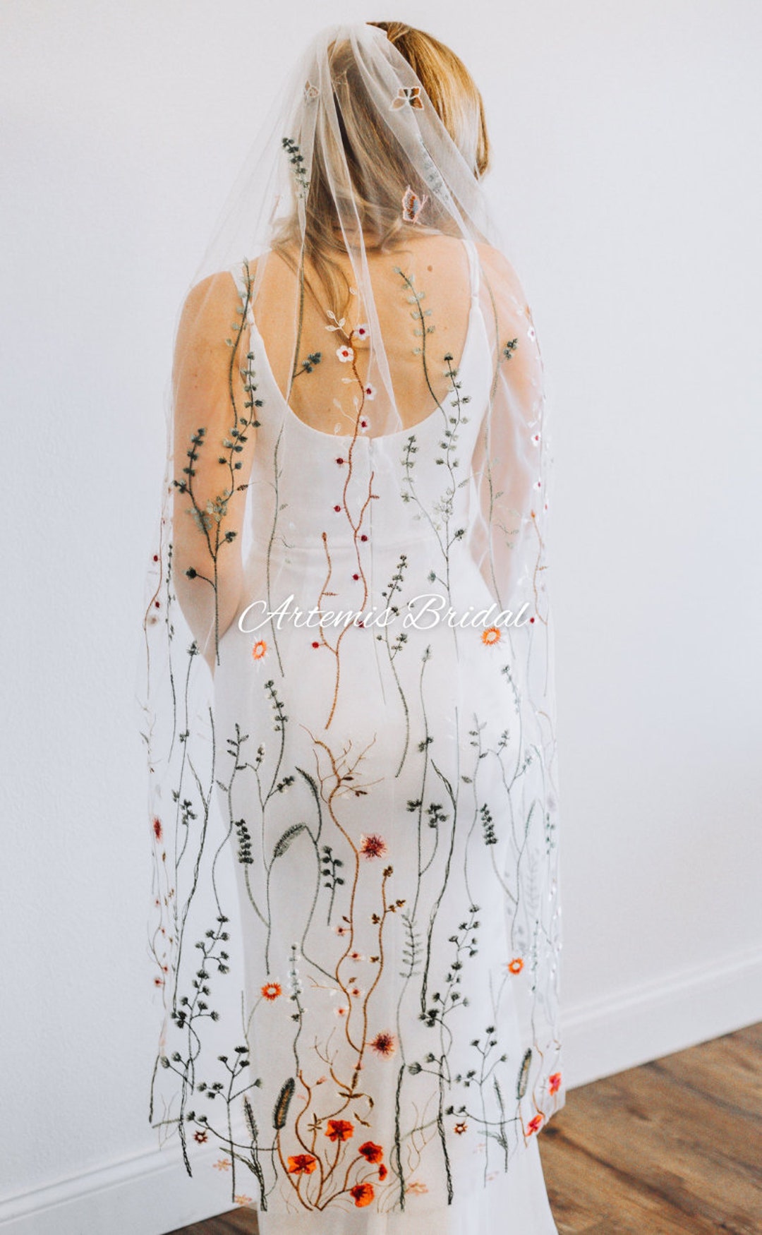 Penelope Veil - Embroidered Floral Veil, Enchanted Garden Green Wedding ...