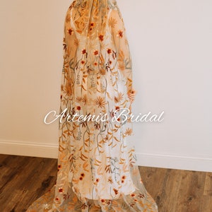 Embroidered Floral Wedding Veil: Autumn Flower Bridal Veil -amber - Etsy