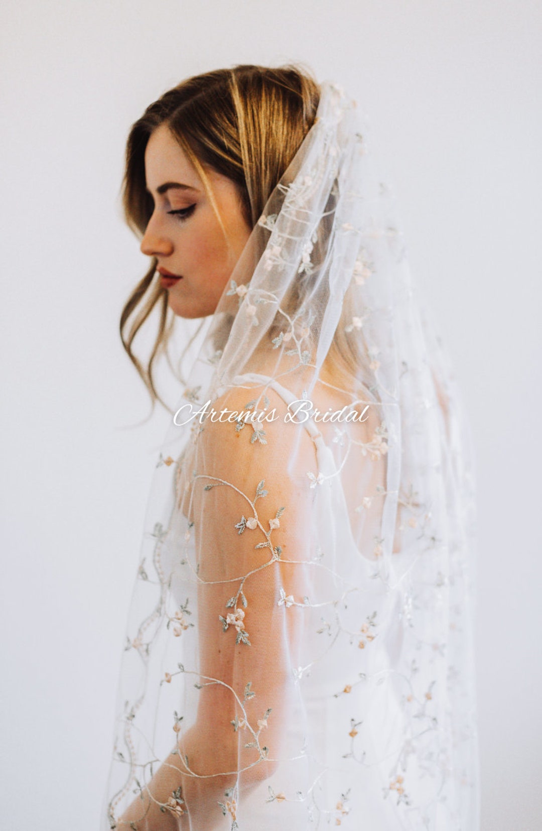 Eloise - Embroidered Wedding Veil, Cathedral Wedding Veil, Flower ...