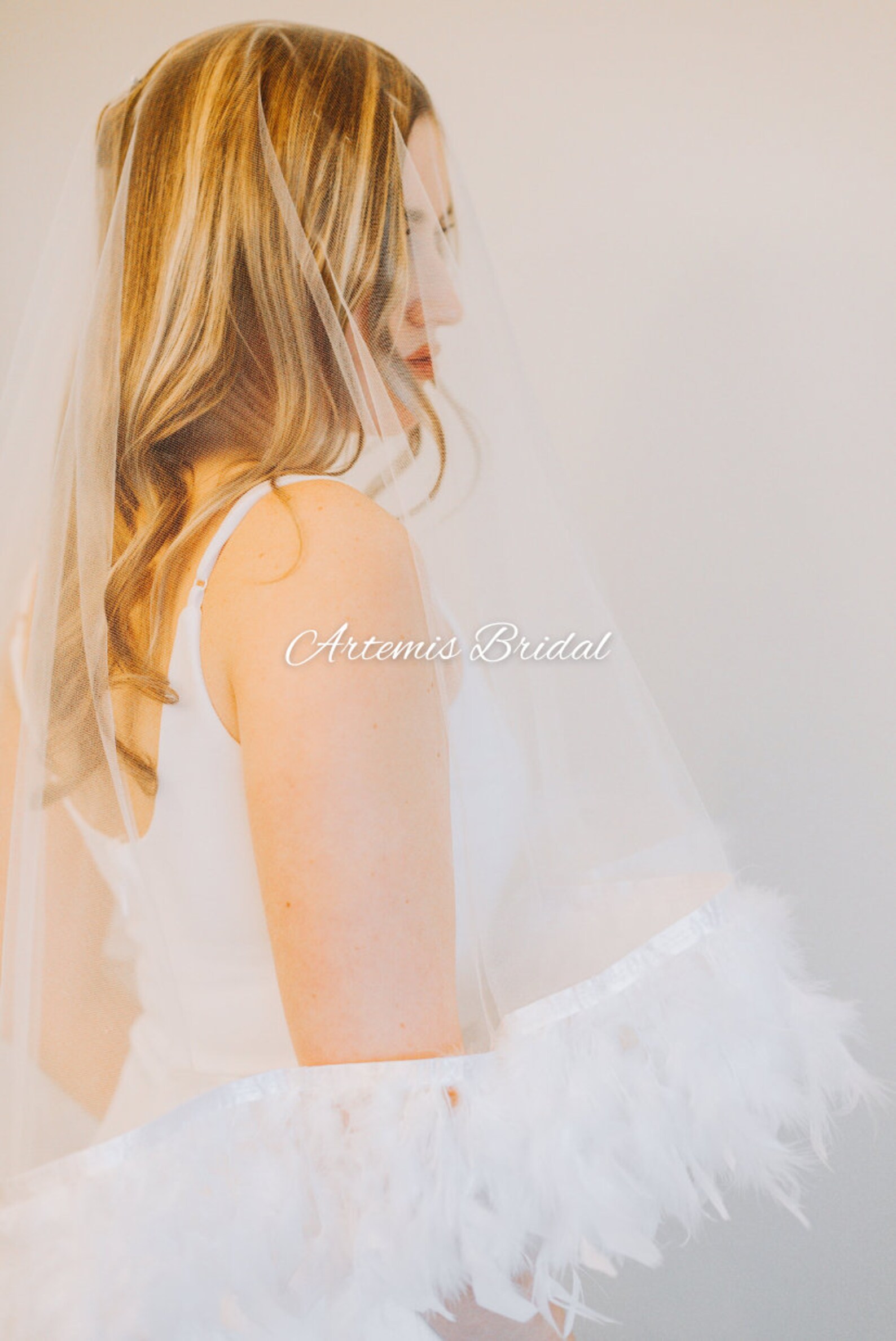 Chloe Veil - Feather Veil, Cathedral Wedding Veil, Tulle Veil With ...