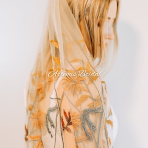 Embroidered Floral Wedding Veil: Autumn Flower Bridal Veil -amber - Etsy