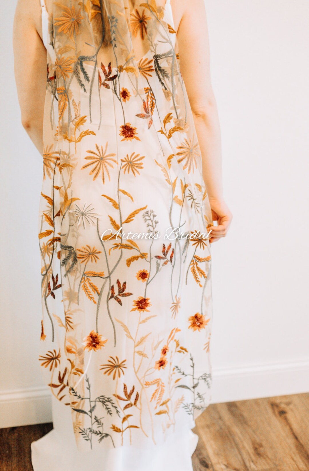 Embroidered Floral Wedding Veil: Autumn Flower Bridal Veil -amber - Etsy
