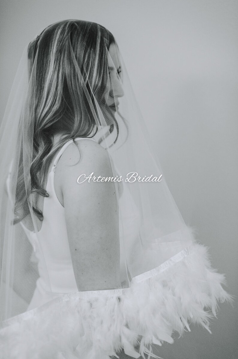 Chloe Veil - Feather Veil, Cathedral Wedding Veil, Tulle Veil With ...