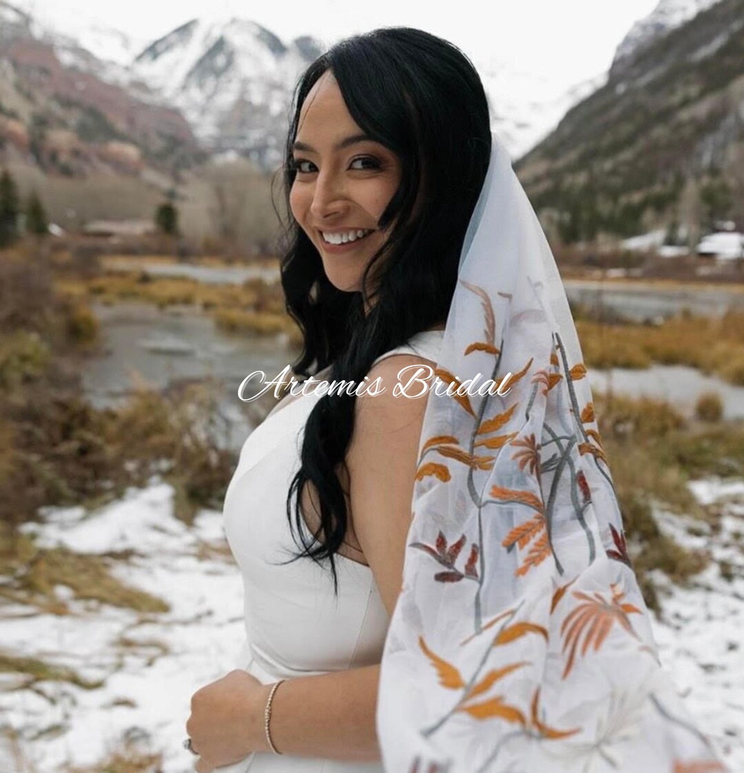 Amber Veil - Autumn Wedding Veil, Floral Veil, Embroidered Veil. Mid ...