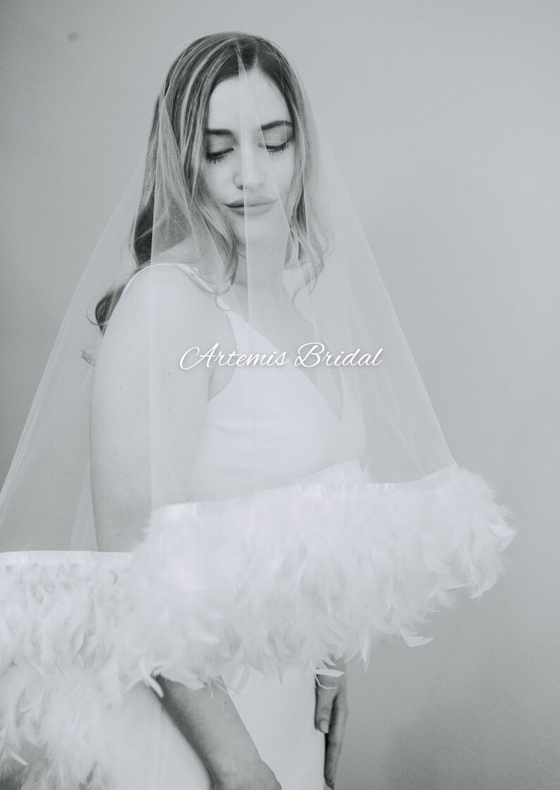 Chloe Veil - Feather Veil, Cathedral Wedding Veil, Tulle Veil With ...