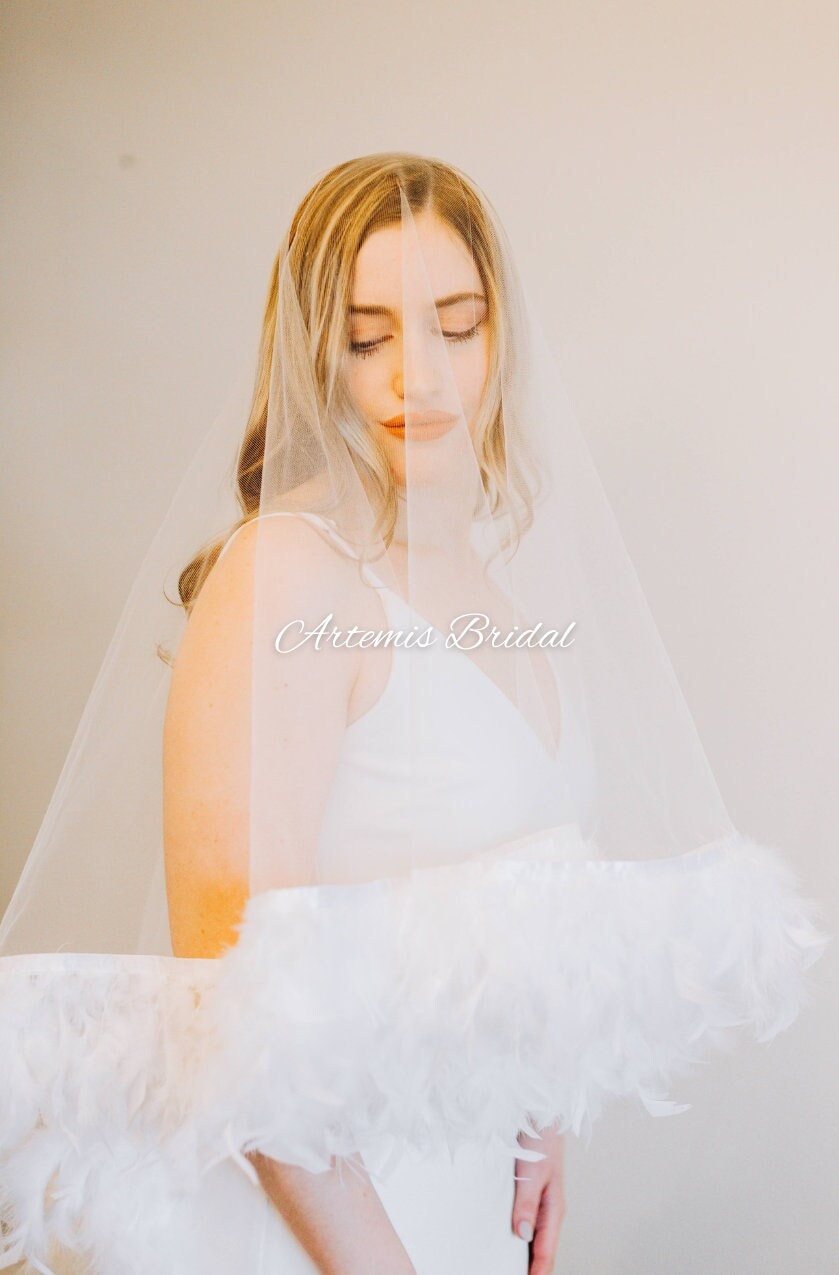 Chloe Veil - Feather Veil, Cathedral Wedding Veil, Tulle Veil With ...