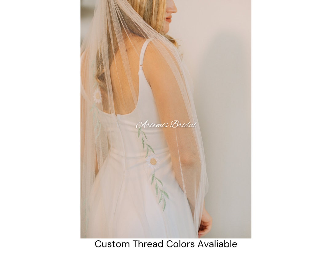 Artemis Goddess Veil - Embroidered Veil, Floral Veil, Cathedral Veil ...