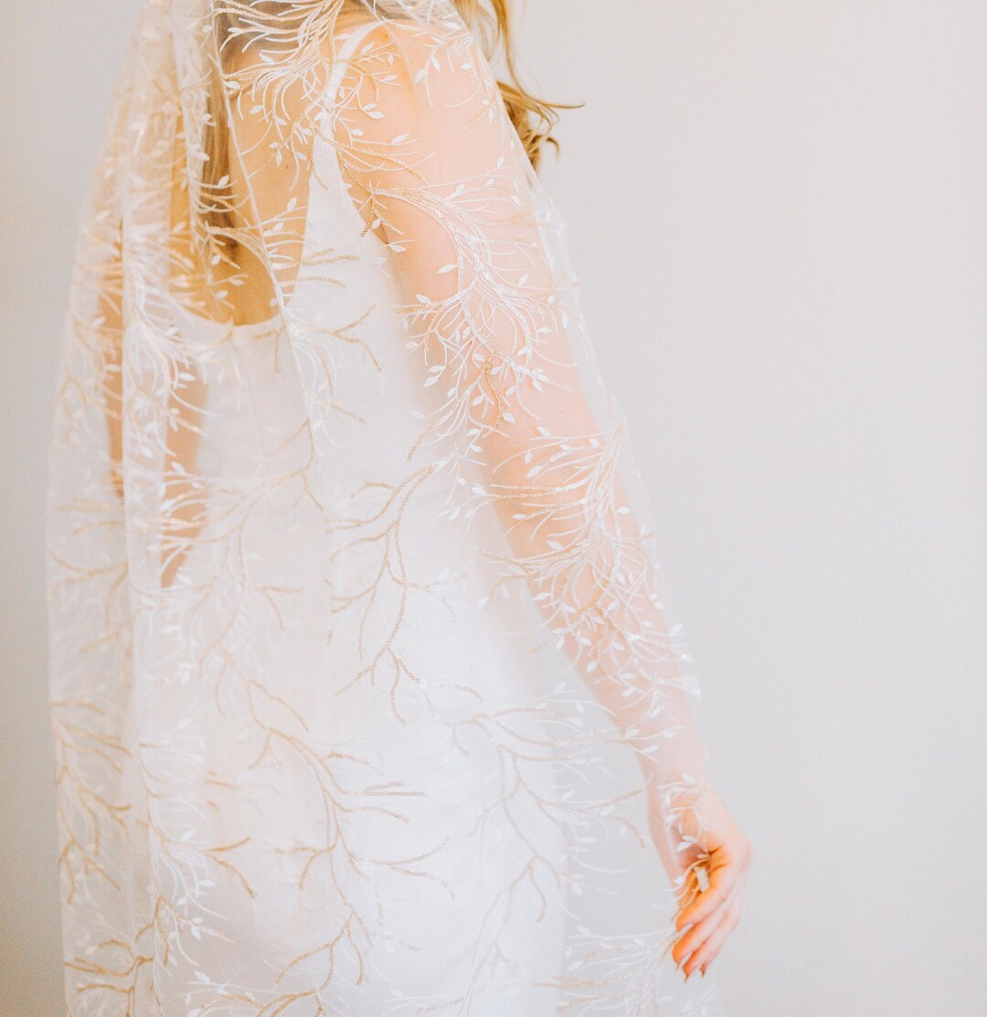 Natasha Embroidered Wedding Veil Gold Veil Sequined - Etsy