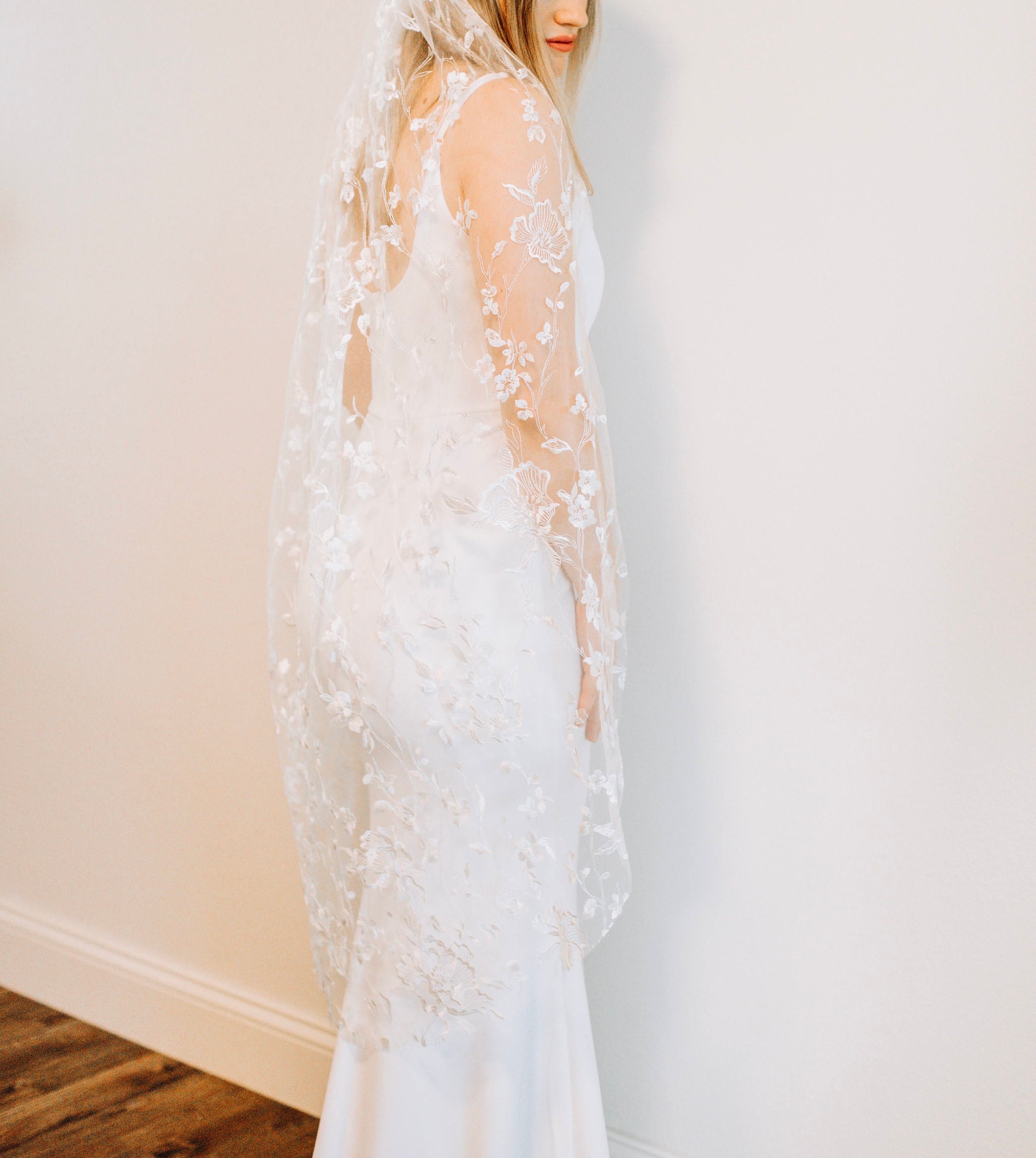 Allover Lace Veil Embroidered Wedding Veil Embroidery Veil - Etsy