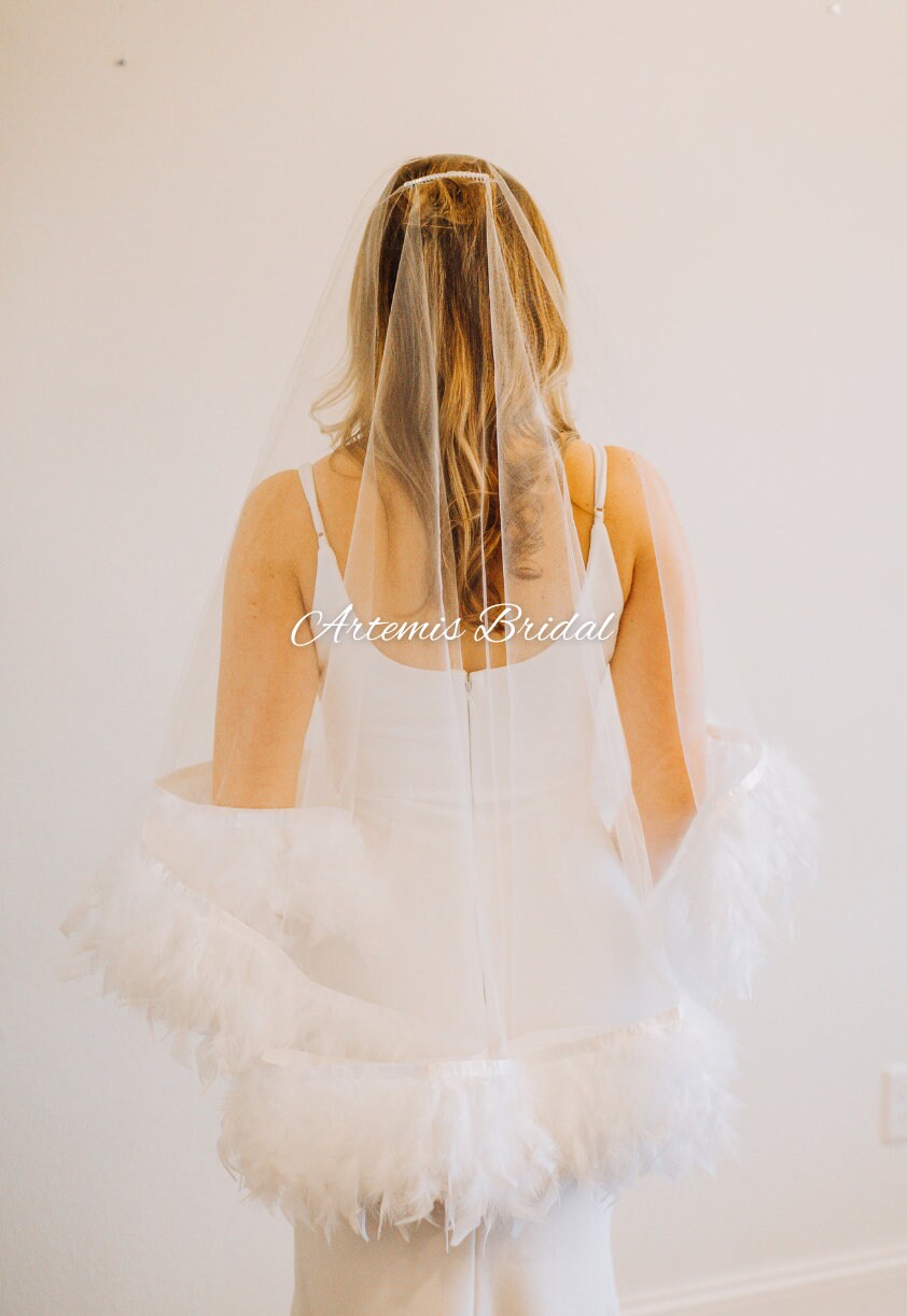 Chloe Veil - Feather Veil, Cathedral Wedding Veil, Tulle Veil With ...
