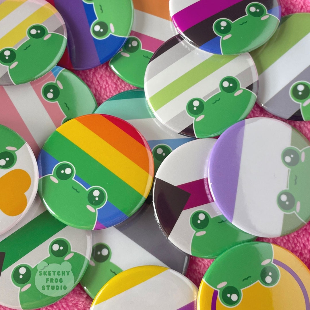 1.5" Pride Kawaii Frog Button Badge Pin | LGBTQ+ Pin | Pride Pinback ...