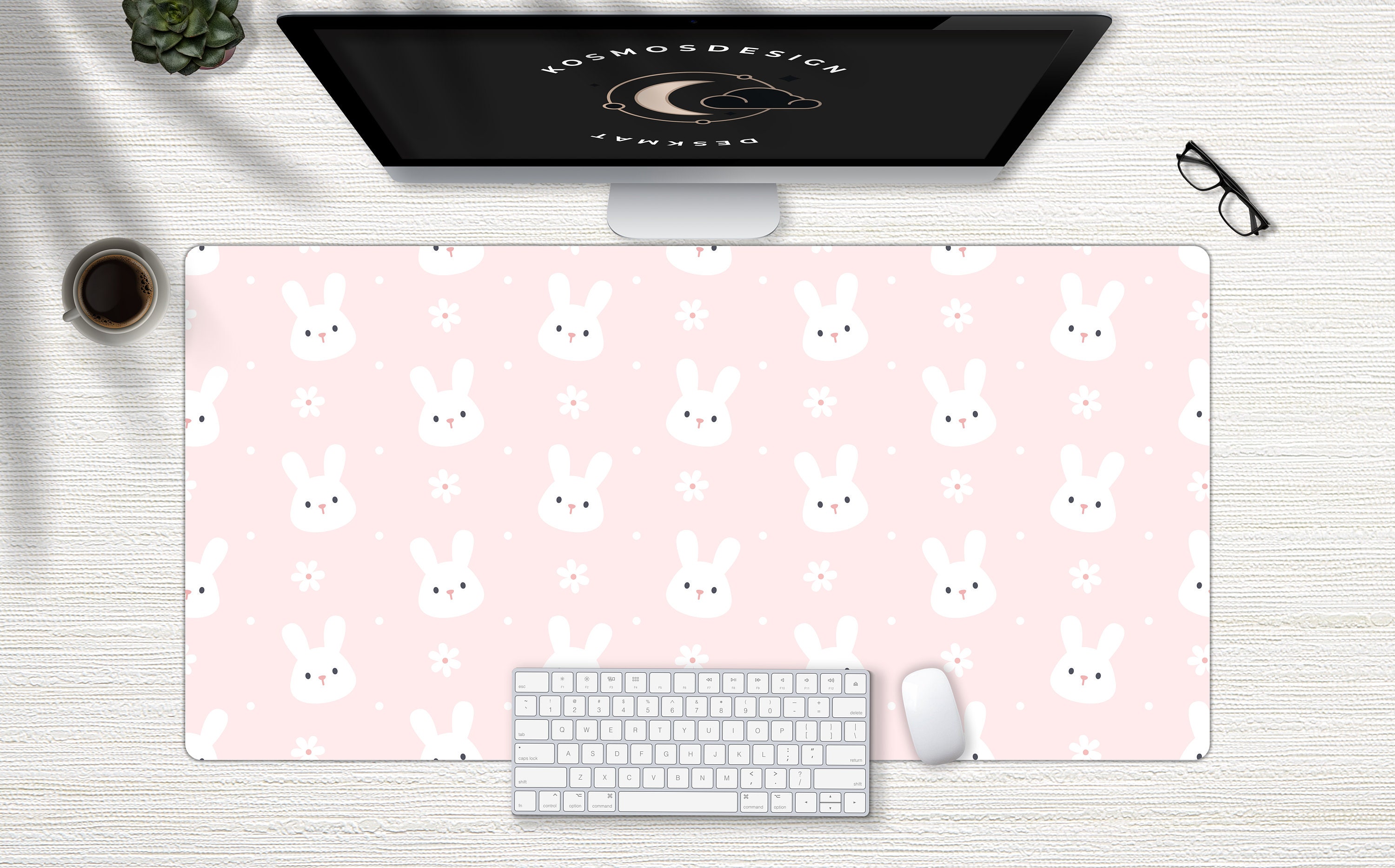 Cute Rabbit Desk Mat Pink Desk Mat Desk Pad Kawaii Desk | Etsy