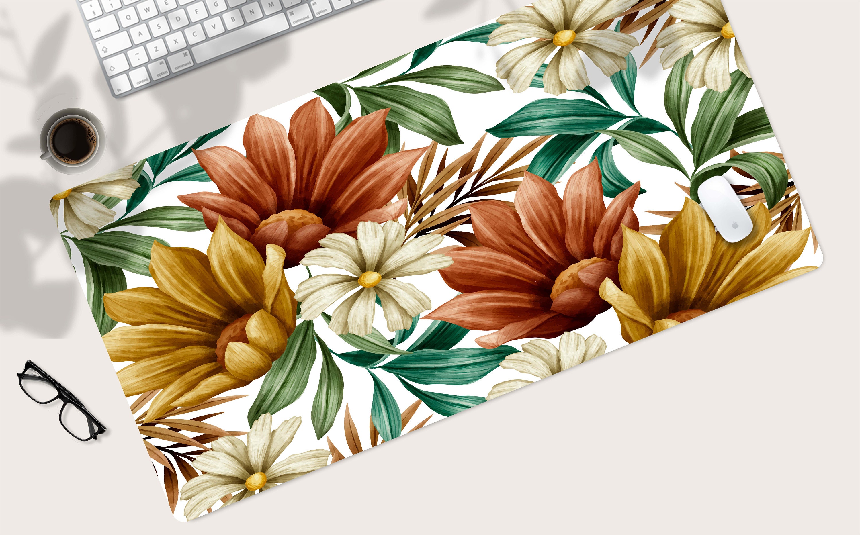 Tropical Leaves Desk Mat Flowers Desk Mat Cute Desk Mat | Etsy
