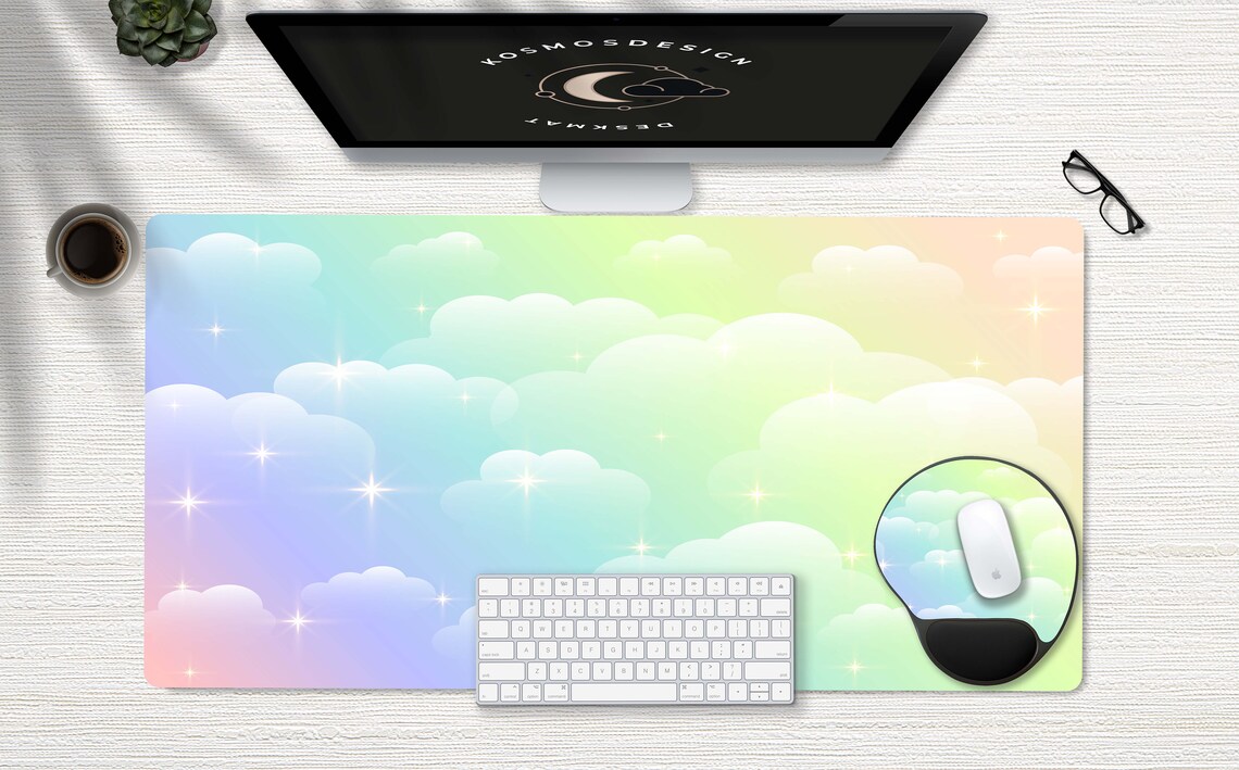 Cute Colorful Pastel Sky Desk Mat Stars Desk Mat Cute Cloud - Etsy