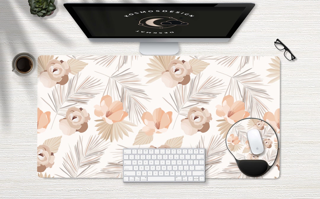 Boho Flowers Desk Mat, Boho Desk Mat, Office Desk Accessories, Desk Mat ...