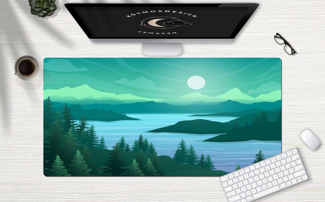 Nature Scene With River and Hills Desk Mat Green Desk Mat - Etsy