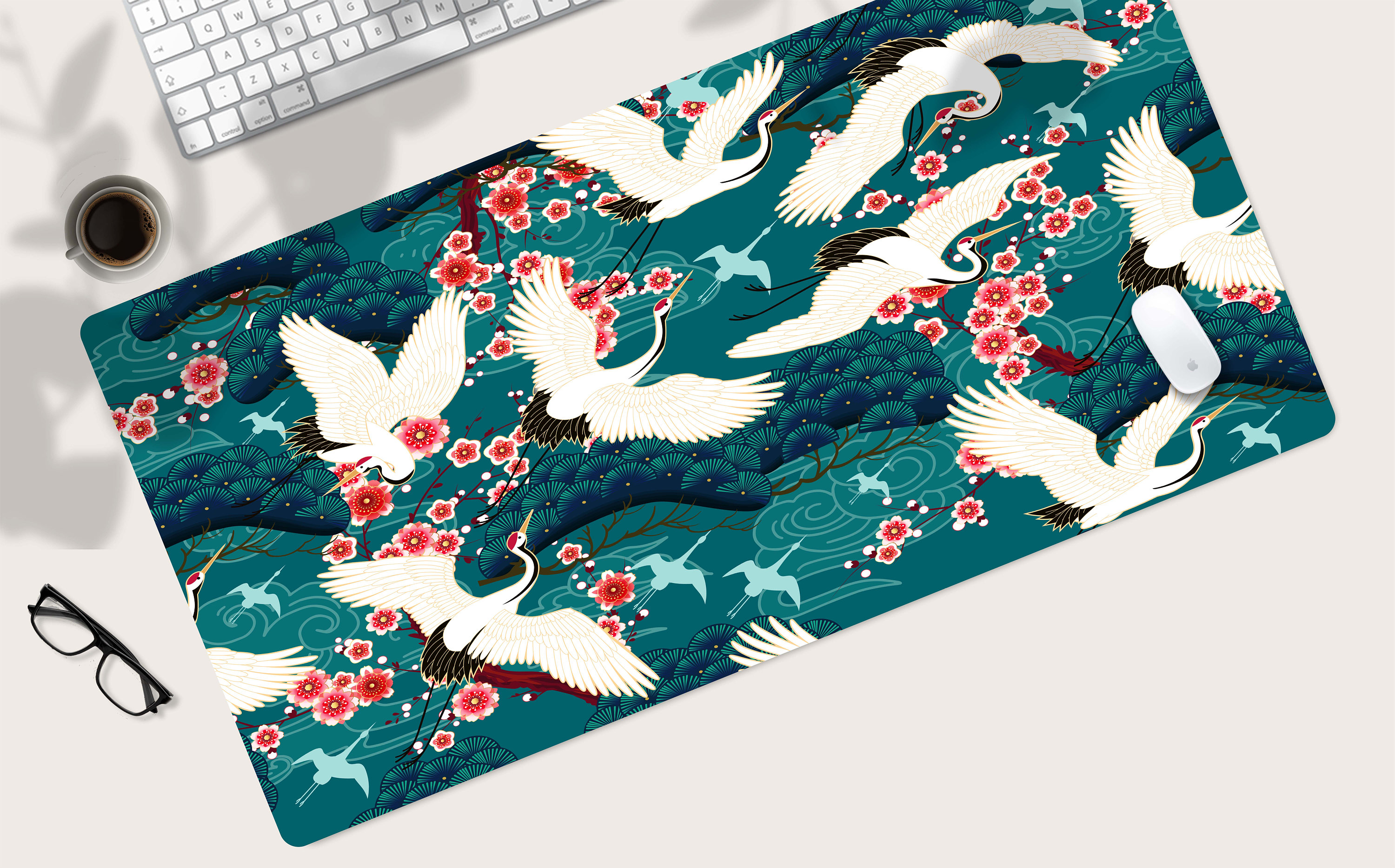Japanese Crane Desk Mat Japanese Desk Mat Anime Desk Mat | Etsy