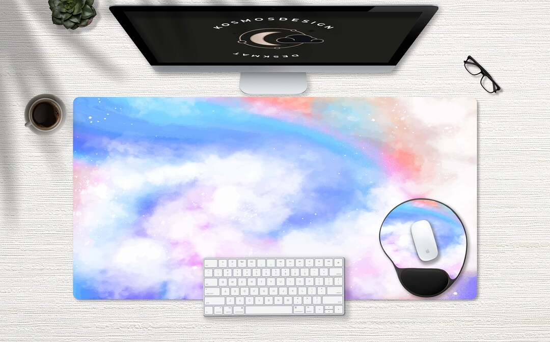 Pastel Sky Desk Mat, Cute Cloud Desk Mat, Desk Accessories for Women ...