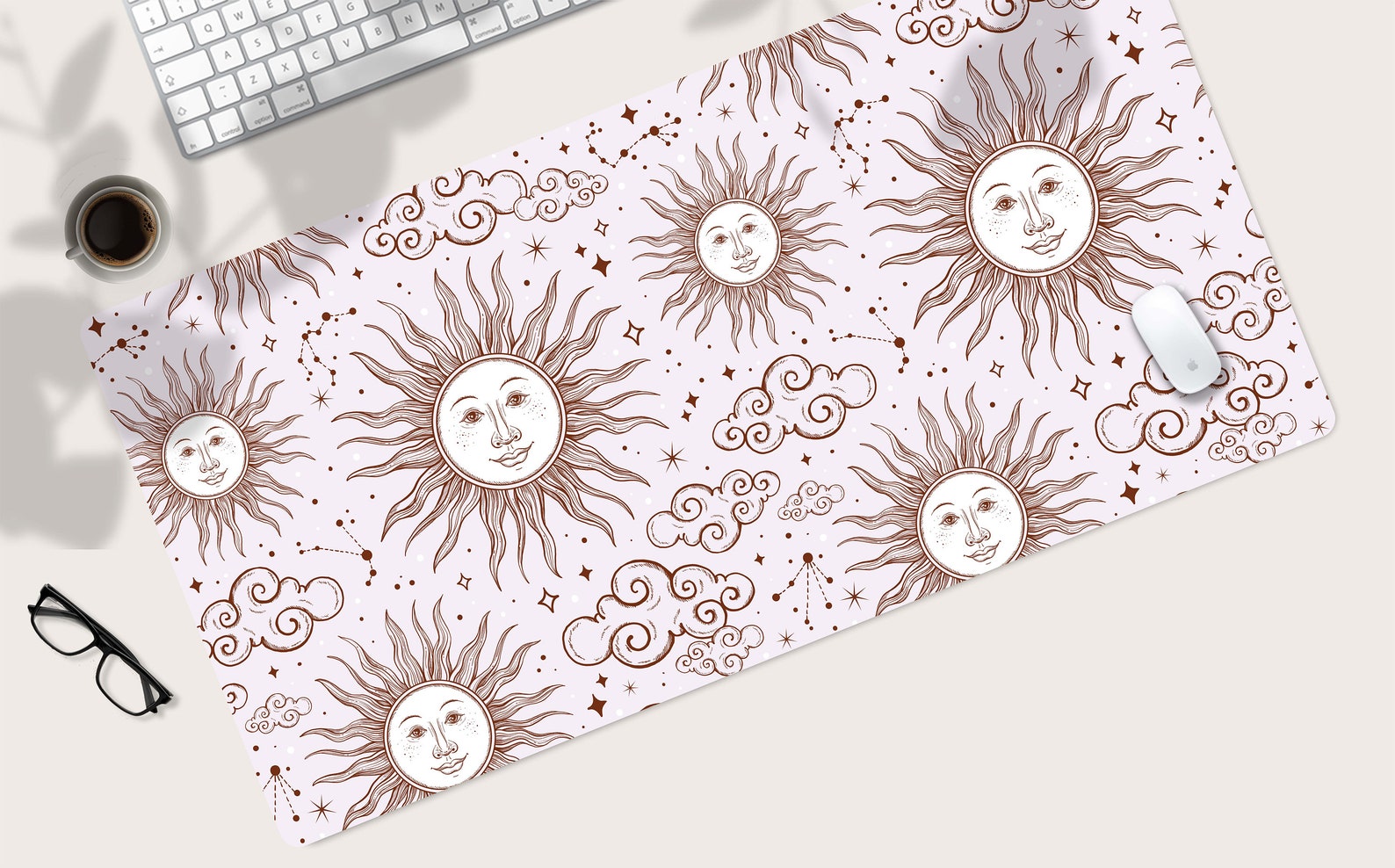Sun and Moon Desk Mat Pink Desk Mat Boho Desk Mat Retro - Etsy