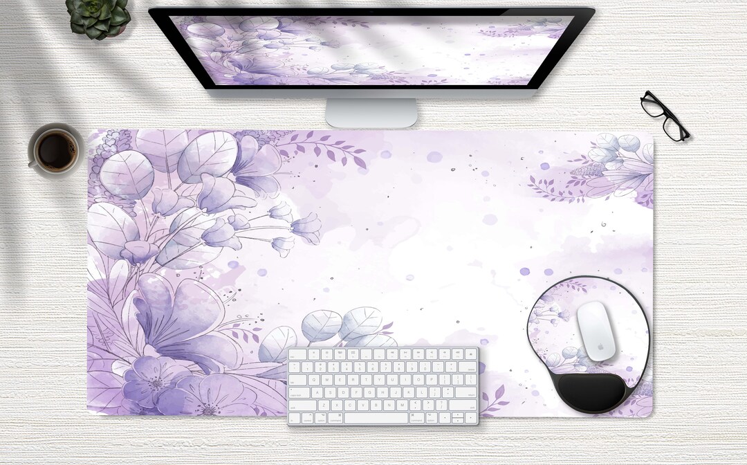 Boho Leaves Desk Mat, Purple Desk Mat, Floral Boho Desk Mat, Purple ...
