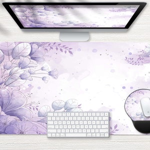 Boho Leaves Desk Mat, Purple Desk Mat, Floral Boho Desk Mat, Purple ...