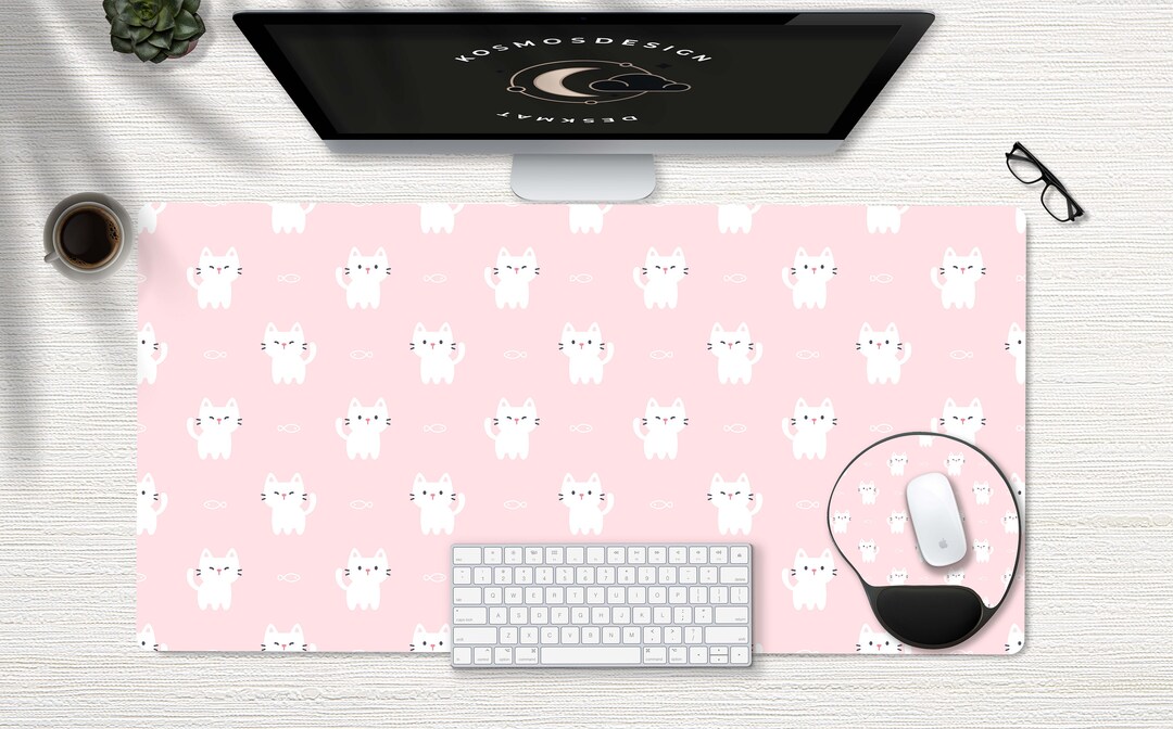 Cute Cat Desk Mat, Pink Desk Mat, Cute Desk Mat, Kawaii Desk Mat, Pink ...