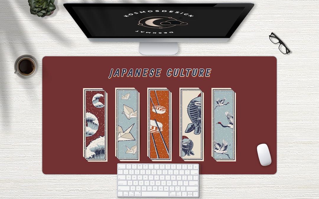 Japanese Culture Desk Mat, Anime Desk Mat, Japanese Desk Mat, Red Desk ...