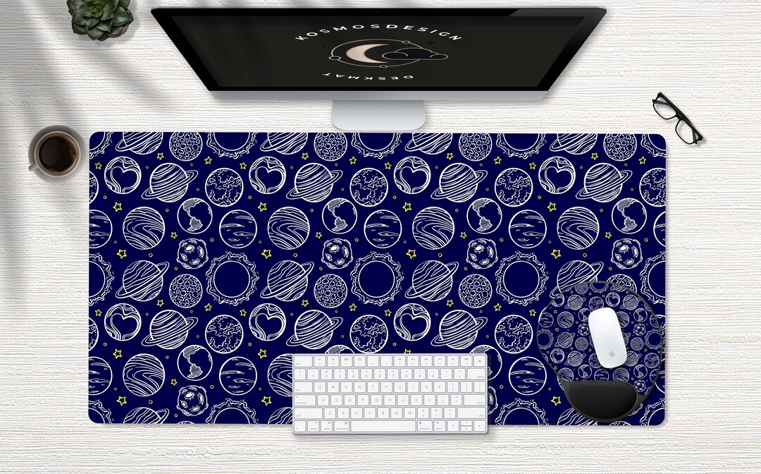 Cute Space Desk Mat, Blue Galaxy Desk Mat, Cute Desk Pad, Galaxy Mouse ...